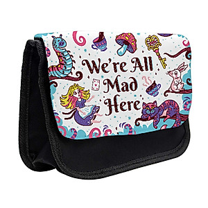 Ambesonne Fantasy Pencil Case, Alice in Wonderland, Fabric Pen Pencil Bag with Double Zipper, 8.5" x 5.5", Multicolor