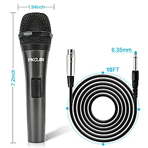 PKOJIN Dynamic Karaoke Microphone for Singing, Vocal Wired Microphone for Karaoke, Handheld Mic with 10 Ft Cable, Mics for Speaker with ON/Off Switch