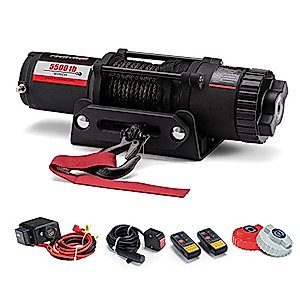 FIERYRED 12V 5500LBS Electric Winch with Synthetic Rope, Wireless Remote Control Winch for ATV, UTV,Truck, Off Road Trailer,3 Colours Clutch Knob Wired Anailable
