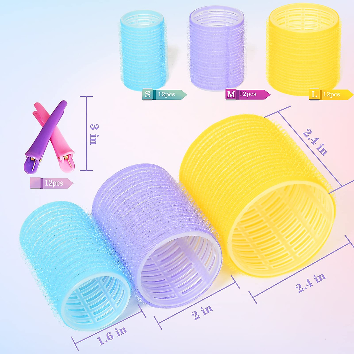 Jumbo Size Hair Roller Sets, Smilco 36 Pcs Self Grip Hair Curlers,3 Size Large Hair Rollers with 10 pack Hair Roller Clips for Long Medium Short Thick Fine Thin Hair Bangs Volume