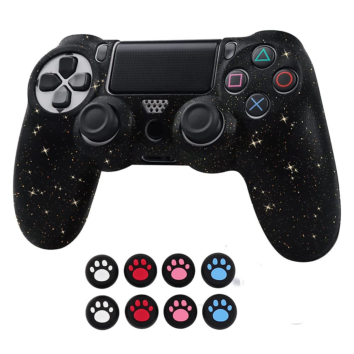 ROTOMOON Glitter Silicone Controller Skins for PS4 with 8 Thumb Grips, Sweat-Proof Anti-Slip Controller Cover Skin Protector Compatible with Playstation 4 Slim/Pro Controller…