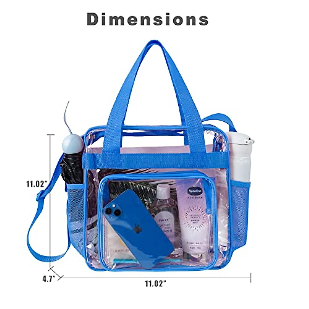 BAGAIL Clear Bag Stadium Approved Tote Bag with Front Pocket and Adjustable Shoulder Strap (Blue)