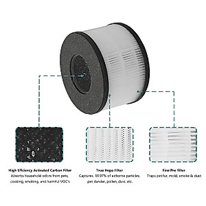 BS-03 H13 True HEPA Replacement Filter, Compatible with PARTU Air Purifier BS-03 Part U and Part X, 3 in 1 Air Filter True HEPA Filter Activated Carbon Filter, 2 Pack