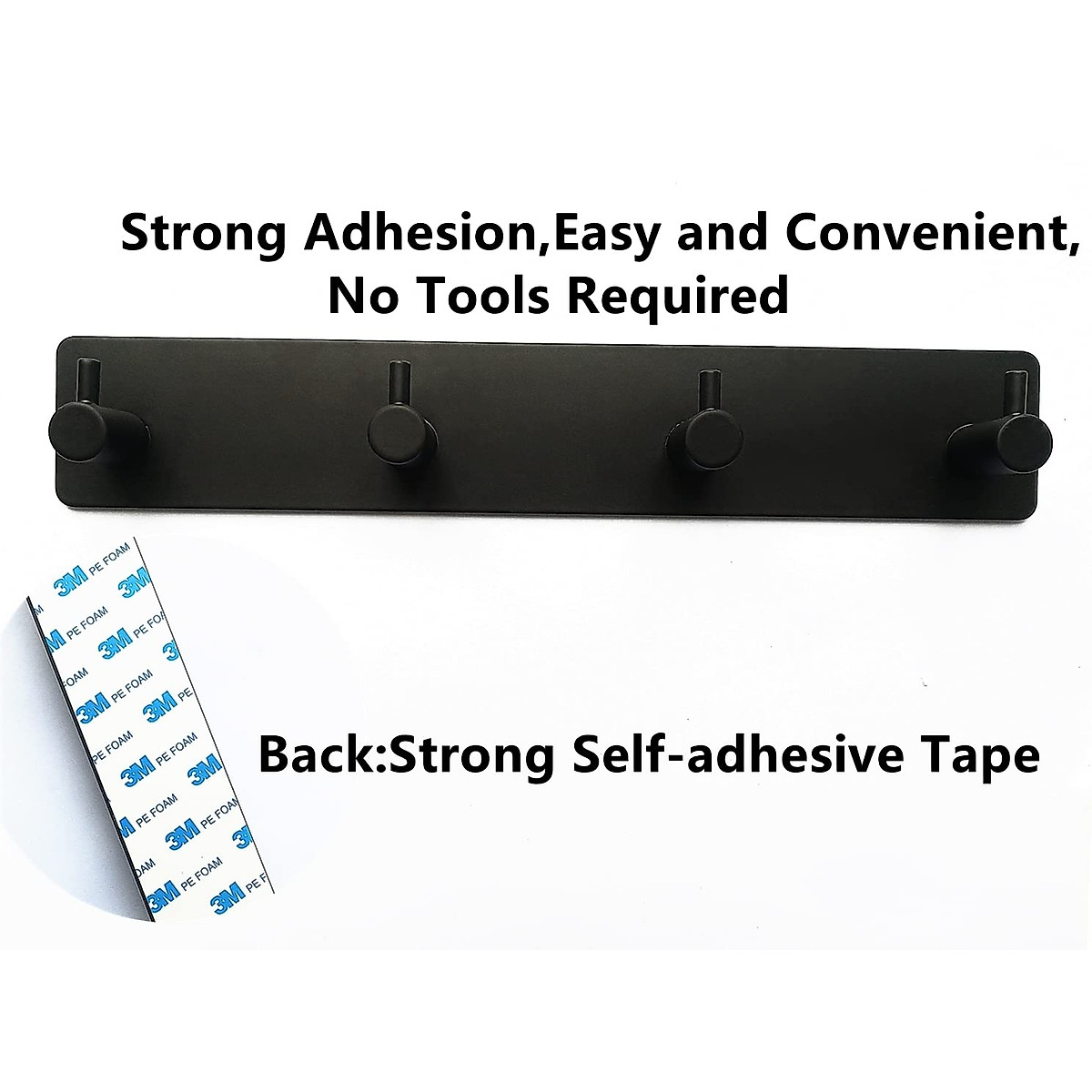 FULLINY Key Hooks for Wall Apartment Decor Adhesive Key Holder for Wall Decor with 4 Key Hooks,No Screw Holes Key Rack for Wall,Stainless Steel Heavy Duty Adhesive Hooks for Hanging,Black