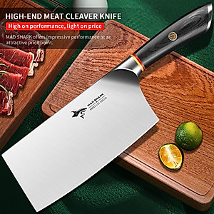 MAD SHARK 7 inch Heavy Duty Kitchen Knife, Professional Sharp Vegetable Cleaver, German Military Grade Composite Steel with Ergonomic Handle, Chef Knife for Home Kitchen Cook Cutting, Chopping