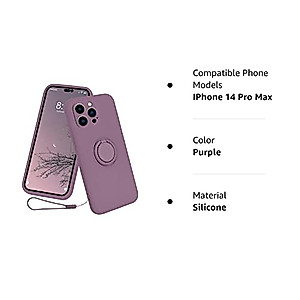 13peas Case for iPhone 14 Pro Max（2022 Released）, Silicone case with Ring 360°rotatable Kickstand Cover Support Magnetic Car Mount，Protective Cover with Strap Lanyard (Purple)