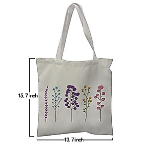 Flower Canvas Cute Aesthetic Plant Tote Bag for Women Shopping,Reusable Beach College Black&White Tote Bag (Flower White)