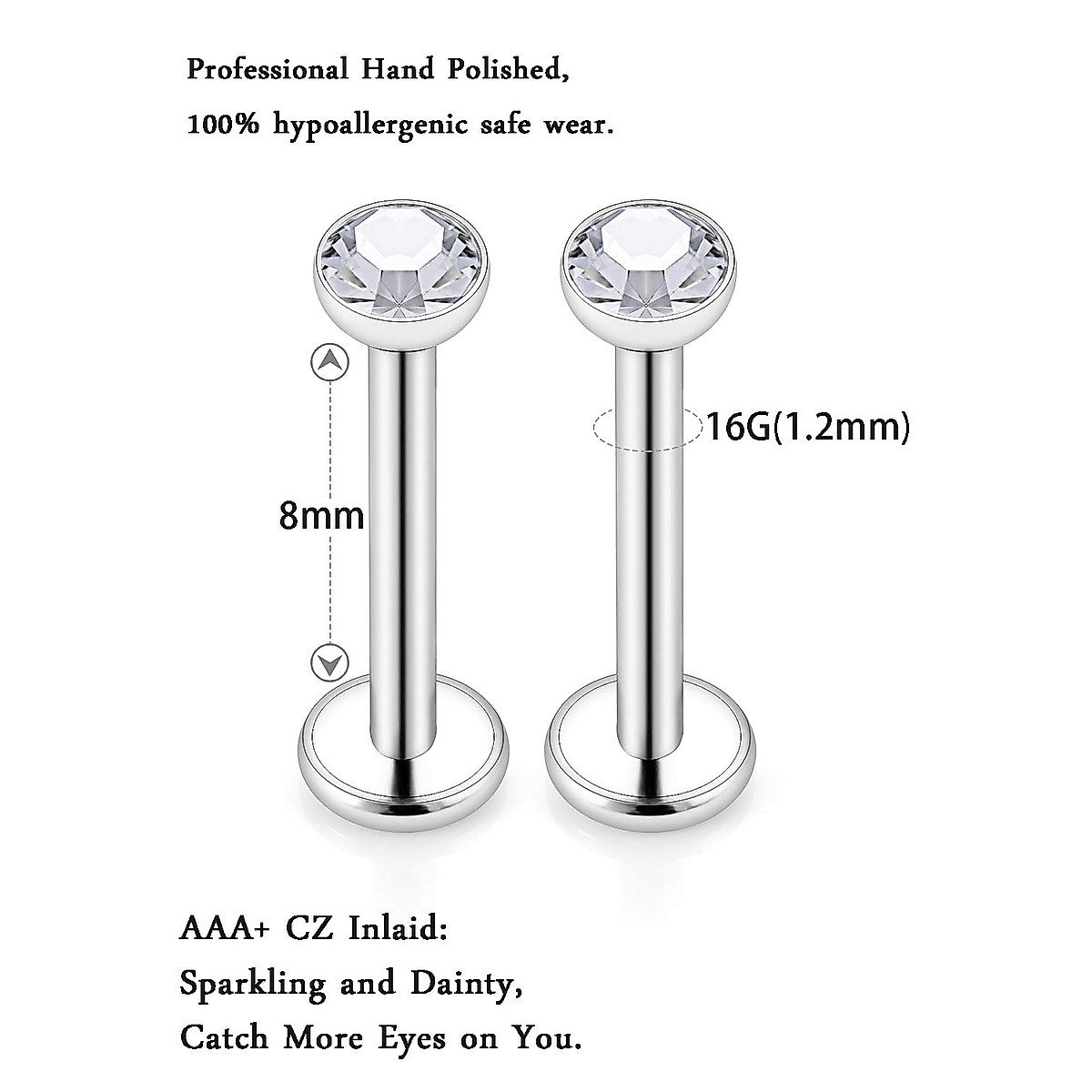 Gadeaila 48pcs 16G Lip Rings Stainless Steel Labret Monroe Lip Rings Nail Cartilage Tragus Helix Earrings Studs Ring Medusa Piercing Jewelry for Women Men 6mm 8mm 10mm