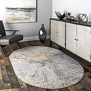 nuLOOM Cyn Abstract Area Rug, 6' 7" x 9' Oval, Silver