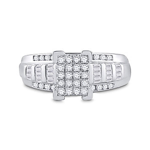 Sterling Silver Round Diamond Rectangle Cluster Bridal Wedding Engagement Ring 1/2 Cttw