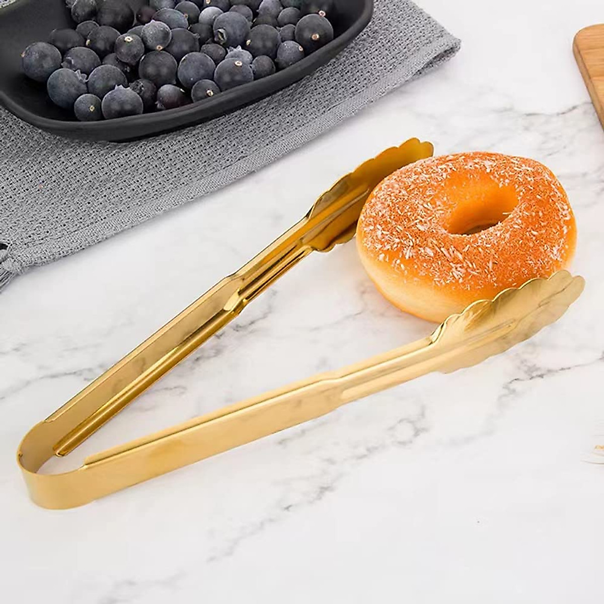 JYJFGSFA 4 Pcs Gold Taco Holders Set with 1 Food Tong, Stainless Steel Taco Stand with Handles for Party, Holds Up to 3 Tacos Each, Dishwasher Oven safe