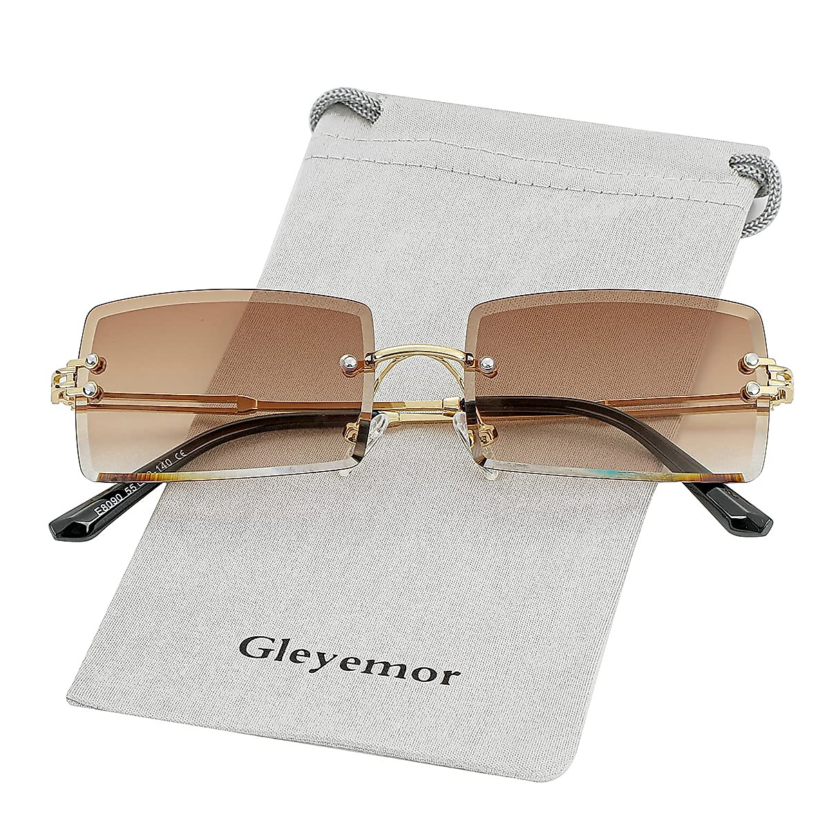 Gleyemor Rimless Rectangle Sunglasses for Women Mens Fashion Vintage Frameless Square Glasses with Gradient Lens (Gradient Tea)