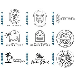 Personalized Library Book Stamp with Beach Theme - Custom Wooden Stamp, Perfect for Beach Lovers and Summer Reading - Add a Tropical Touch to Your Library Collection! (1 5/8” x 1 5/8”)