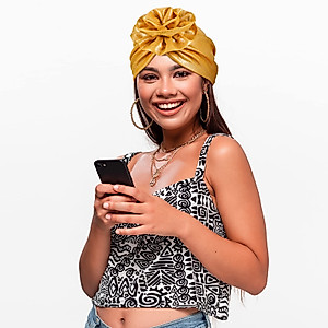 Hanaive 6 Pieces Women African Turban Flower Knot Headwrap Colorful African Hats Wrap Caps Bonnet Elastic Head Wraps for Black Women Friends