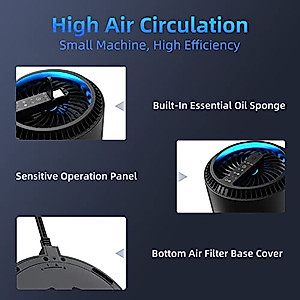 AROEVE Air Purifiers for Home, HEPA Air Purifiers Air Cleaner For Smoke Pollen Dander Hair Smell Portable Air Purifier with Sleep Mode Speed Control For Bedroom Office Living Room, MK01- Black