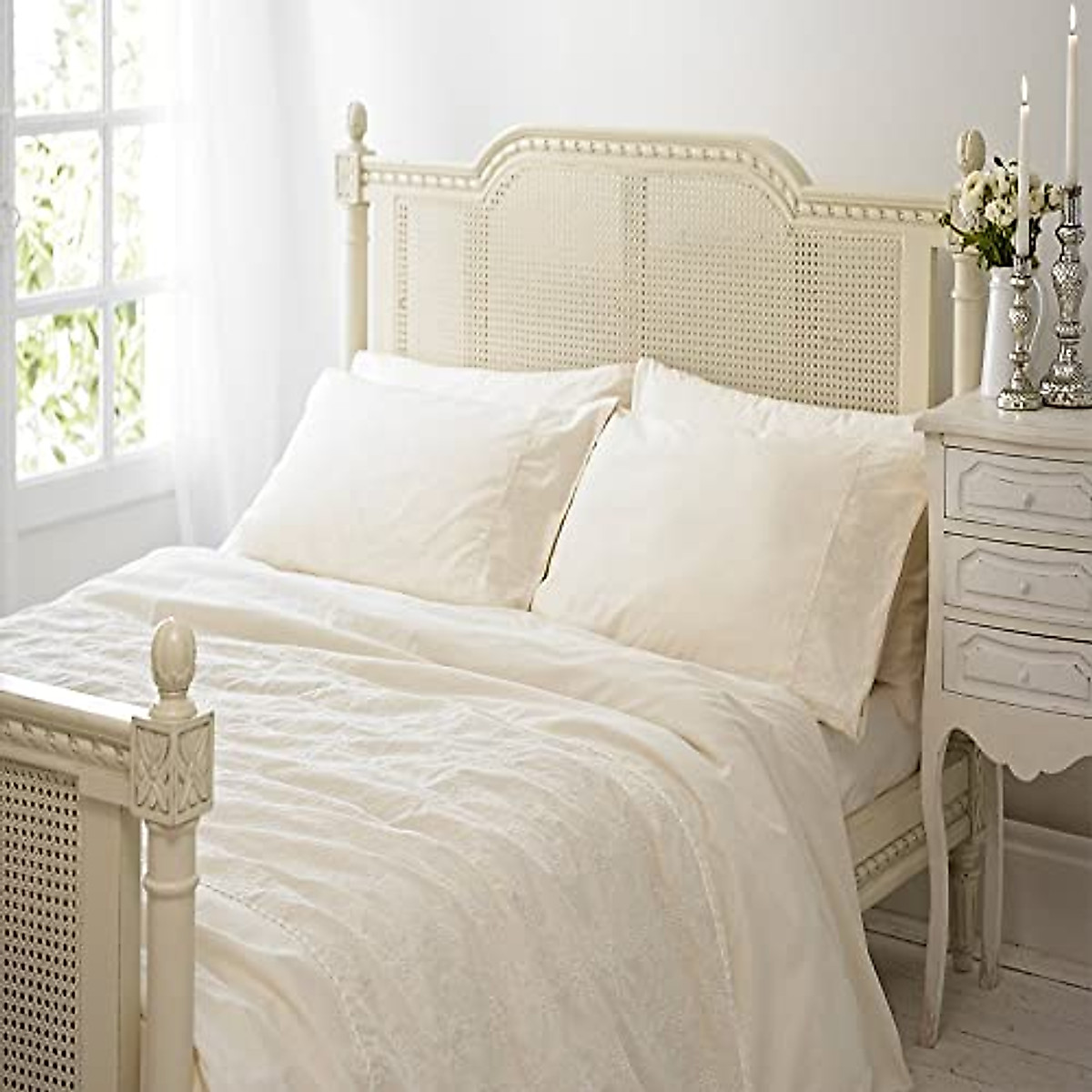 Merryfeel Cotton Duvet Cover Set,100% Cotton Embroidery with lace Duvet Cover Set- Cream- Full/Queen