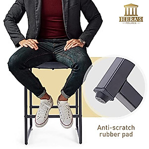 HERA'S PALACE Black 24" Square Saddle Barstools Set of 2, Metal Bar Stools Counter Height, Modern Backless Faux Leather Counter Stool for Kitchen Island Counter, Dining Pub, etc