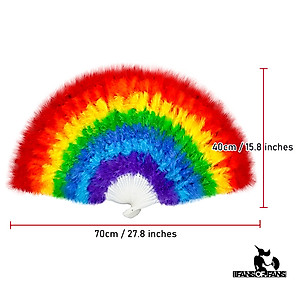 Rainbow Feather Folding Hand Rave Fan 45cm, Fancy Dress Wedding Party Gift Outdoor Vintage Dance Photoshoot Pride Hand Fan Gay Fan(LGBTQ)