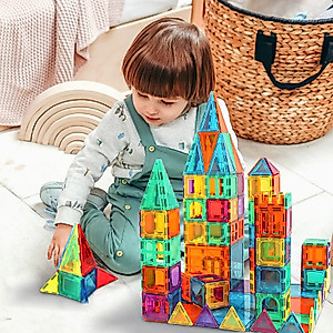 FAXADELLA GiftedKids Magnetic Tiles Building Blocks, 120 Pcs Magnet Toys | Preschool Toys Magnets for Kids | Building Toys for Kids Ages 4-8