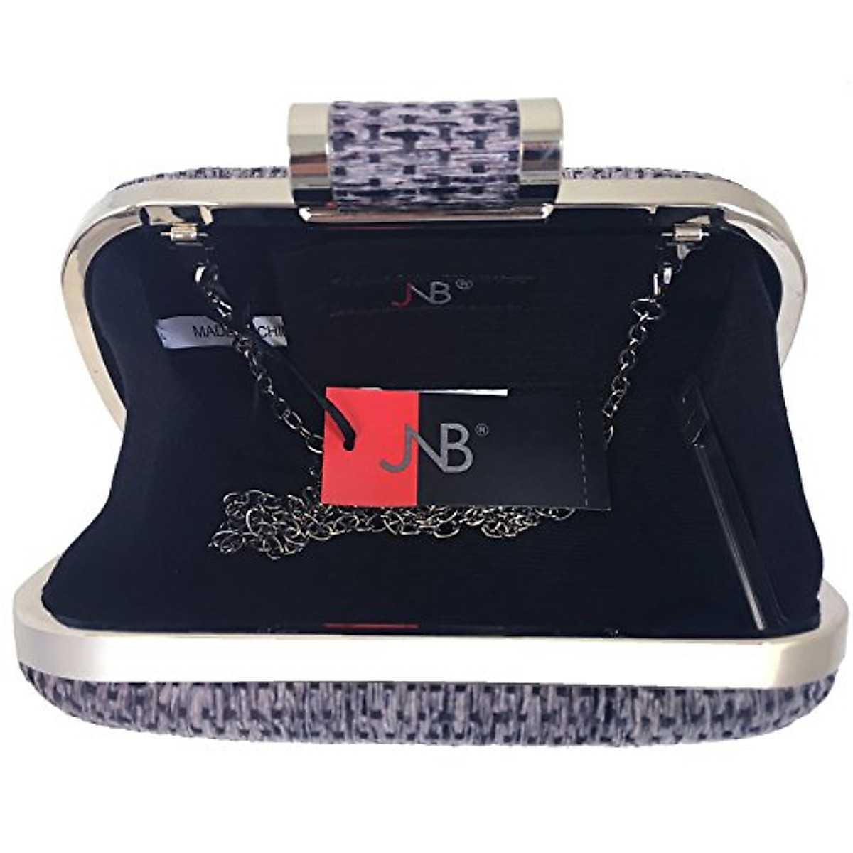 JNB Raffia Straw Box Clutch, Black