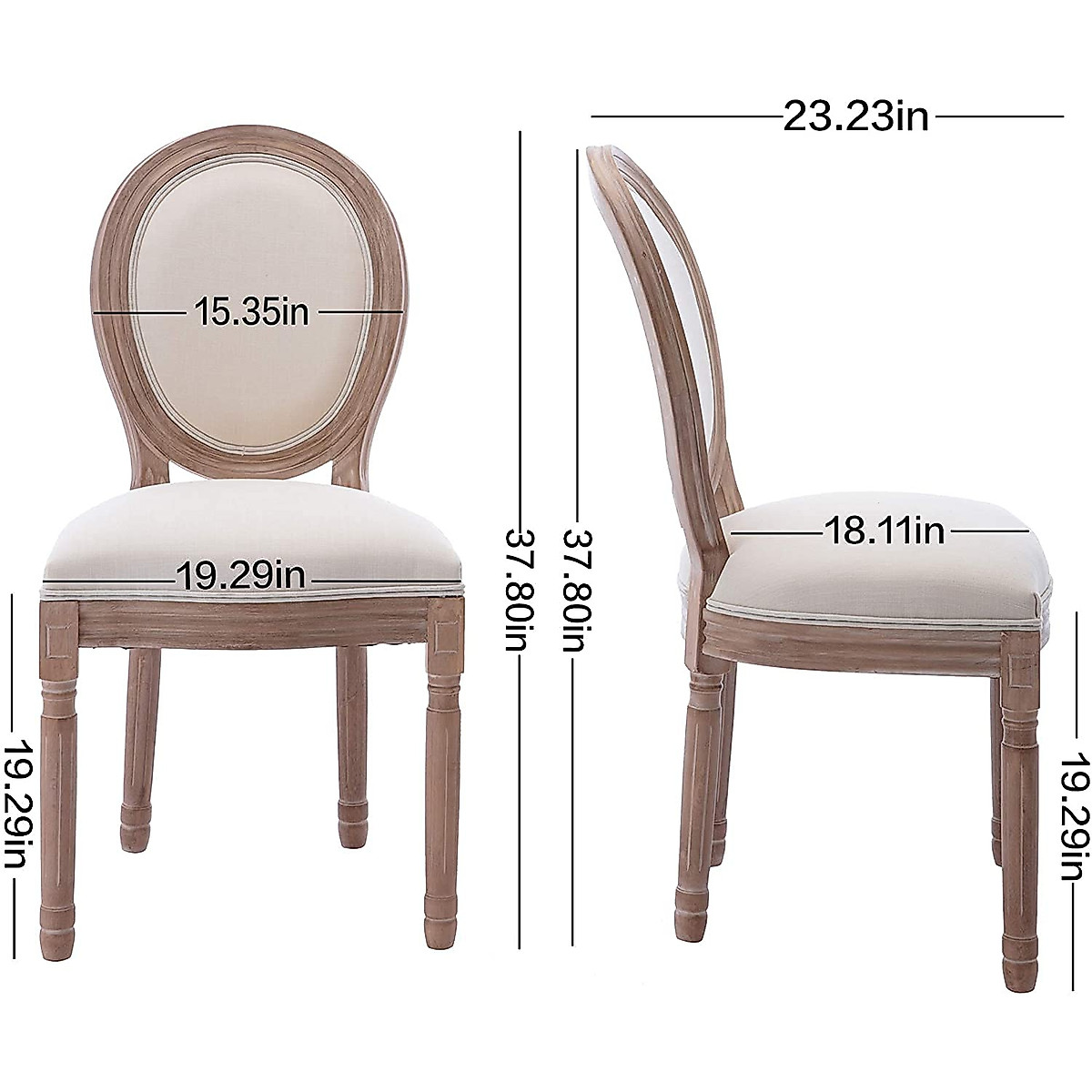 Nrizc French Dining Chairs Set of 6, French Country, Vintage Farmhouse Dining Chairs with Round Back, Solid Wood Beige Fabric Dining Room Chairs, for Kitchen, Bedroom