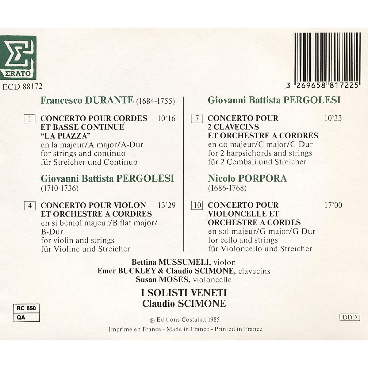 Concerto pour cordes et basse continue: La piazza- en la majeur