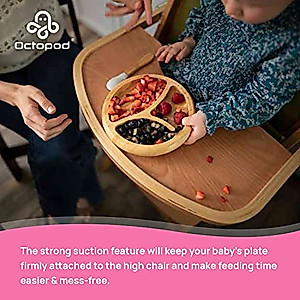 Abiie Octopod Bamboo Dish - Kids Plates for 4 months and up, 3-Compartment Baby Plates with Suction, Round Bamboo Baby Plate, Mess-Free Toddler Suction Plates, Baby Feeding Supplies, 7.5 x 7.5 x 1.9in