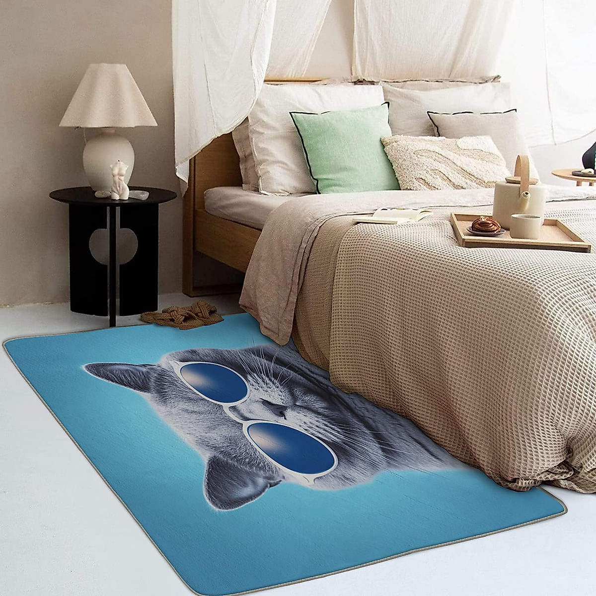 Generic Cat Rugs and Mats - 6x8 Rug - Cat Rug - Funny Cat Area Rug - Sunglasses Kitten Rugs - Blue Pet Print Carpet S-&20