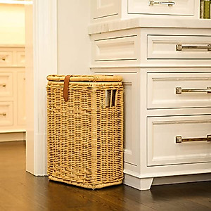 The Basket Lady Wicker Kitchen Trash Basket with Metal Liner, 16 in L x 10.5 in W x 24 in H, Sandstone