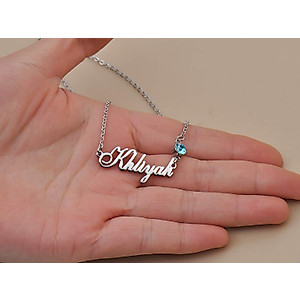 GR35Z9 Customized Silver Name Necklace with Dainty Birthstone for her Jennie