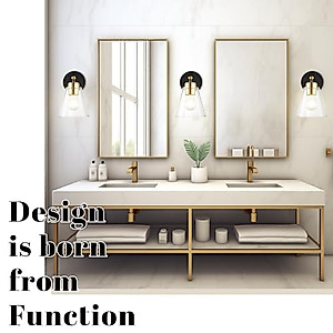 Hamilyeah Black and Gold Wall Sconces Set of 2, Bathroom Sconces Wall Lighting Fixture Indoor with Glass Shade, Mordern Black Wall Sconce Lighting for Kitchen, Hallway, Living Room