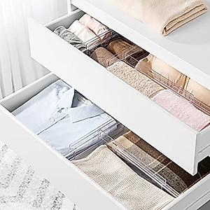 HBlife Drawer Dividers Organizer 6 Pack, Clear Plastic Adjustable Drawer Separators 3.2 Inches High, Expandable from 11-20 Inches for Dresser Clothing Kitchen Storage