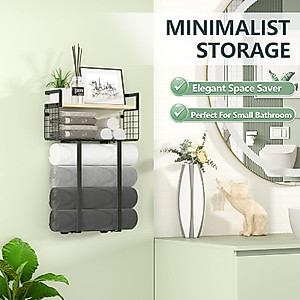 Towel Racks for Bathroom, Metal Towel Holder with Storage Basket,Wall Towel Rack for Rolled Towels, Towel Storage for Small Bathroom,Bathroom Shelves.