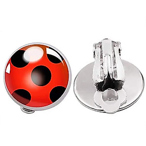 OHINGLT Ladybug Clip on Earrings for Woman Silver Ear Cuff Black Spot Red Ladybug Earrings(2 Pairs Red)