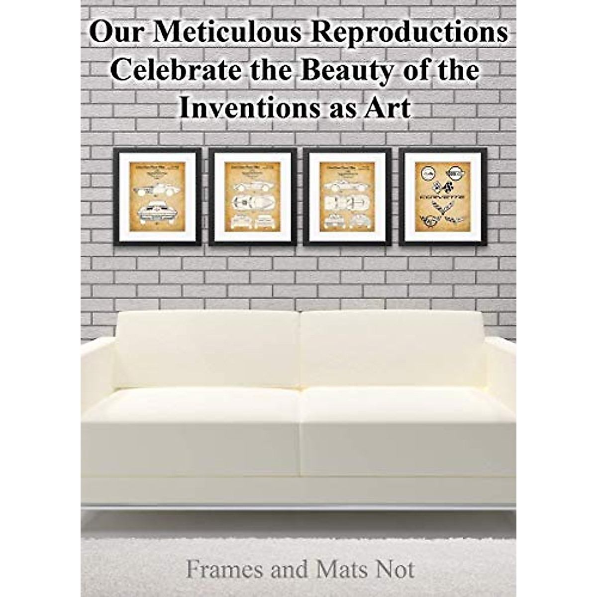 Original Corvette Patent Art Prints - Set of Four Photos (8x10) Unframed - Makes a Great Man Cave Decor and Gift Under $20 for Corvette Owners and Car Enthusiasts