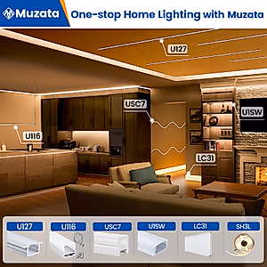 Muzata 5Pack 3.3ft/1M LED Strip Channel with Hanging Wire, Spotless Frosted Diffuser Cover for Garages, Workshops Ceiling Light Daylight, Wide FlushMount Aluminum Profile Track U116 WW, LS2