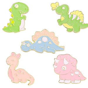 5 Pcs Cute Dinosaur Brooch Enamel Pin Set Cartoon Dinosaur Brooch Pins Animal Patter Lapel Pins for Bags Clothes Caps Women Girls Gift