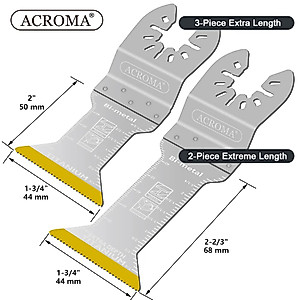 Acroma 5-Piece Universal Oscillating Multitool Blade Set, Titanium-Enhanced M42 HSS Bi-Metal, Including 2" and 2-2/3" Extra-Long Blades, Ideal for Plunge/Flush Cut on Multi-Materials. BM50005