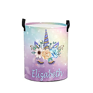 Custom Unicorn Laundry Basket with Name Personalized Baby Laundry Hampers Customized Dirty Clothes Hamper for Boys Girls Collapsible Storage Basket with Handle for Living Room Bedroom