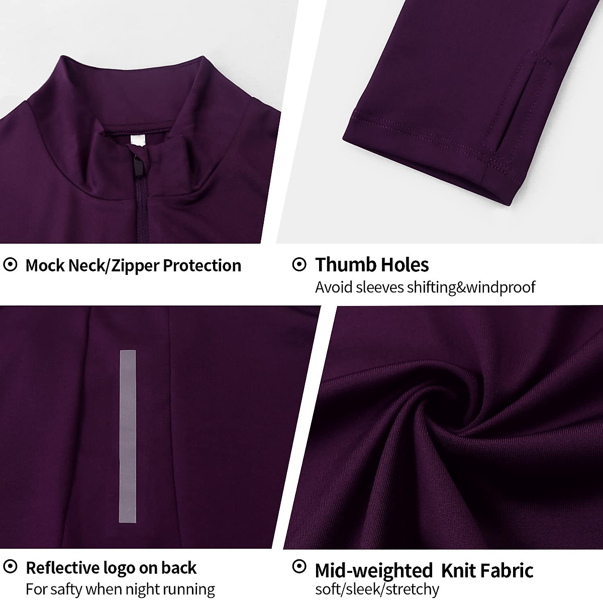 Womens Quarter Zip Pullover Athletic Long Sleeve(Plum,M)