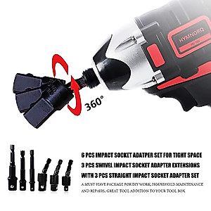 Drill Bit Extension Set-6 PCS Impact Socket Adapter Set 1/4” 3/8” 1/2” Hex Shank 3 Swivel /3 Straight Impact Driver Bit Set Socket Holder Drill Attachment Accessories for Hard-to-Reach Spaces-BLS6