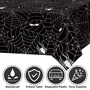 Halloween Tablecloth 3pcs Black Spider Web Tablecloth Halloween Party Decorations Supplies Rectangular Spider Cobweb Plastic Table Cover for Halloween Baby Shower, Birthday Decorations - 54" x 108"