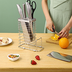 Hemoton Stainless Steel Knife and Cutting Board Stand, Knife Block Holder, Kitchen Knife Holder Storage Organizer, Kitchen Utensils Holder, Cutting Board Rack, Pot Pan Lid Holder for Counter, Cabinet