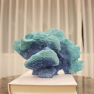 ALIWINER Blue Faux Coral Reef Statue - Resin Sea Coral Sculpture for Tabletop, Home, Living Room - Coastal Beach Decor