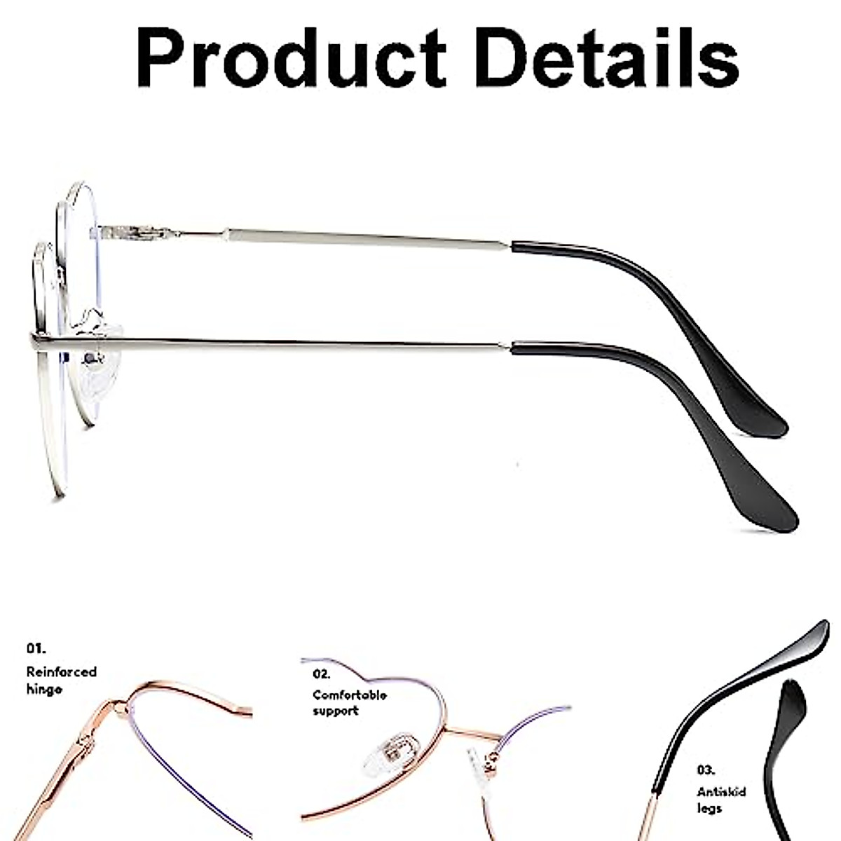 JOVAKIT Heart Shaped Blue Light Blocking Glasses for Women Fashion Vintage Lovely Style Metal Frame Eyeglasses (Silver)