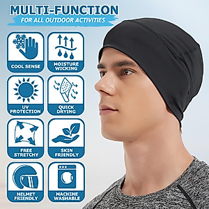 Headshion Cooling Skull Caps for Men Women,2-Pack Lightweight Beanie Helmet Liner (Large,Black)