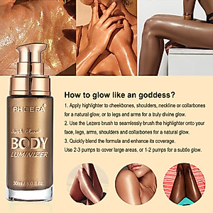 Body Shimmer Oil, Waterproof Long Lasting Moisturizing Body Luminizer Glow For Face , Liquid Illuminator Highlighter 1oz/Jars, Makeup Brush Include (Glistening Bronze #03)
