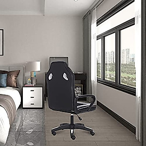 Executive Office Chair with Arms, Mid-Back Desk Chair Black PU Leather Ergonomics Office Task Chair Adjustable Swivel