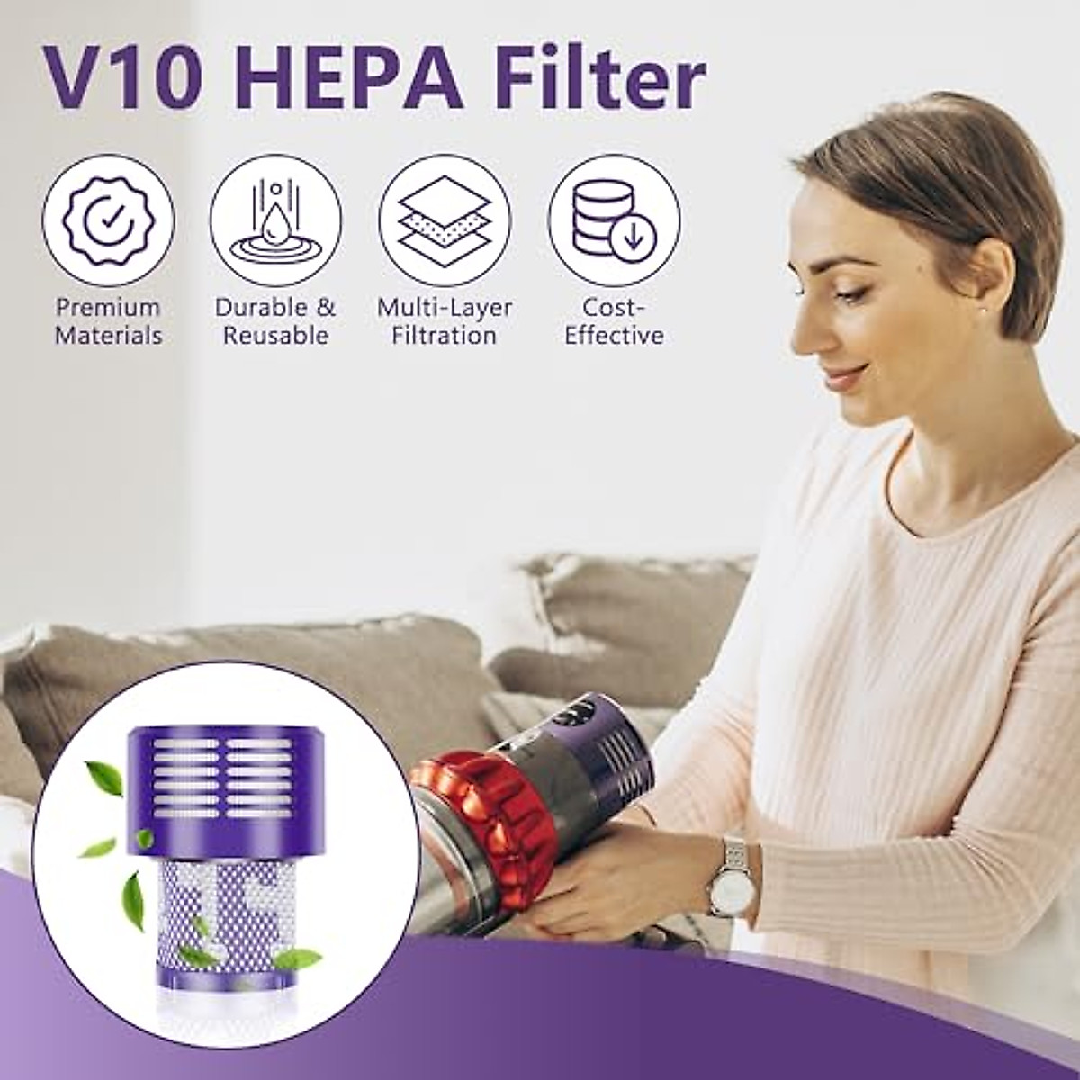 Funmit V10 Filters Replacement for Dyson V10 Cyclone Series, V10 Absolute, V10 Animal, V10 Total Clean, V10 Motorhead, SV12 Vacuum Cleaner, Replaces Part # 969082-01, 2 Pack