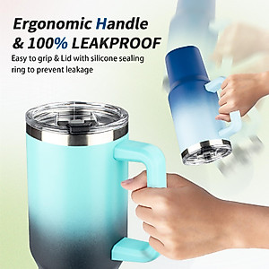 GUDEMAO 40 oz Tumbler with Handle, Insulated Tumbler with Lid and Straw, Reusable Stainless Steel Vacuum Insulated Cup, Leak Proof Thermal Travel Coffee Mug Cup for Cold and Hot (Dark Color,2Pack)